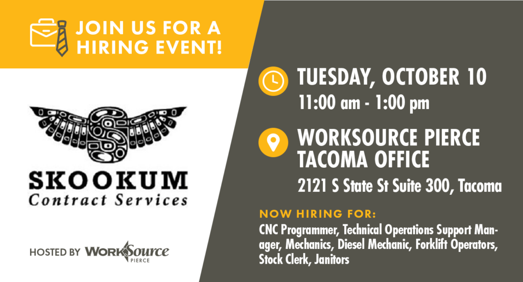 Skookum Hiring Event - October 10 – WorkSource Pierce