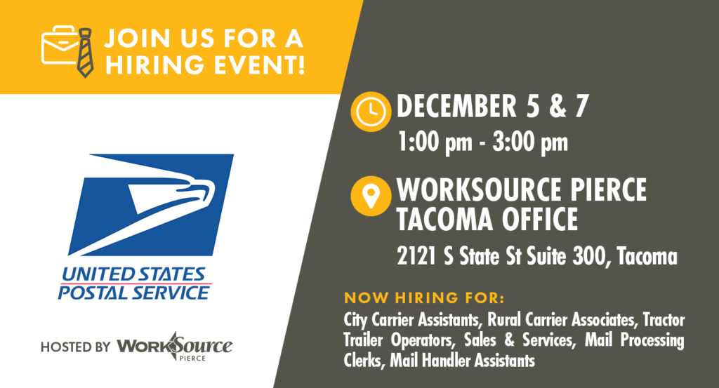 USPS Hiring Events - December 5 & 7 – WorkSource Pierce